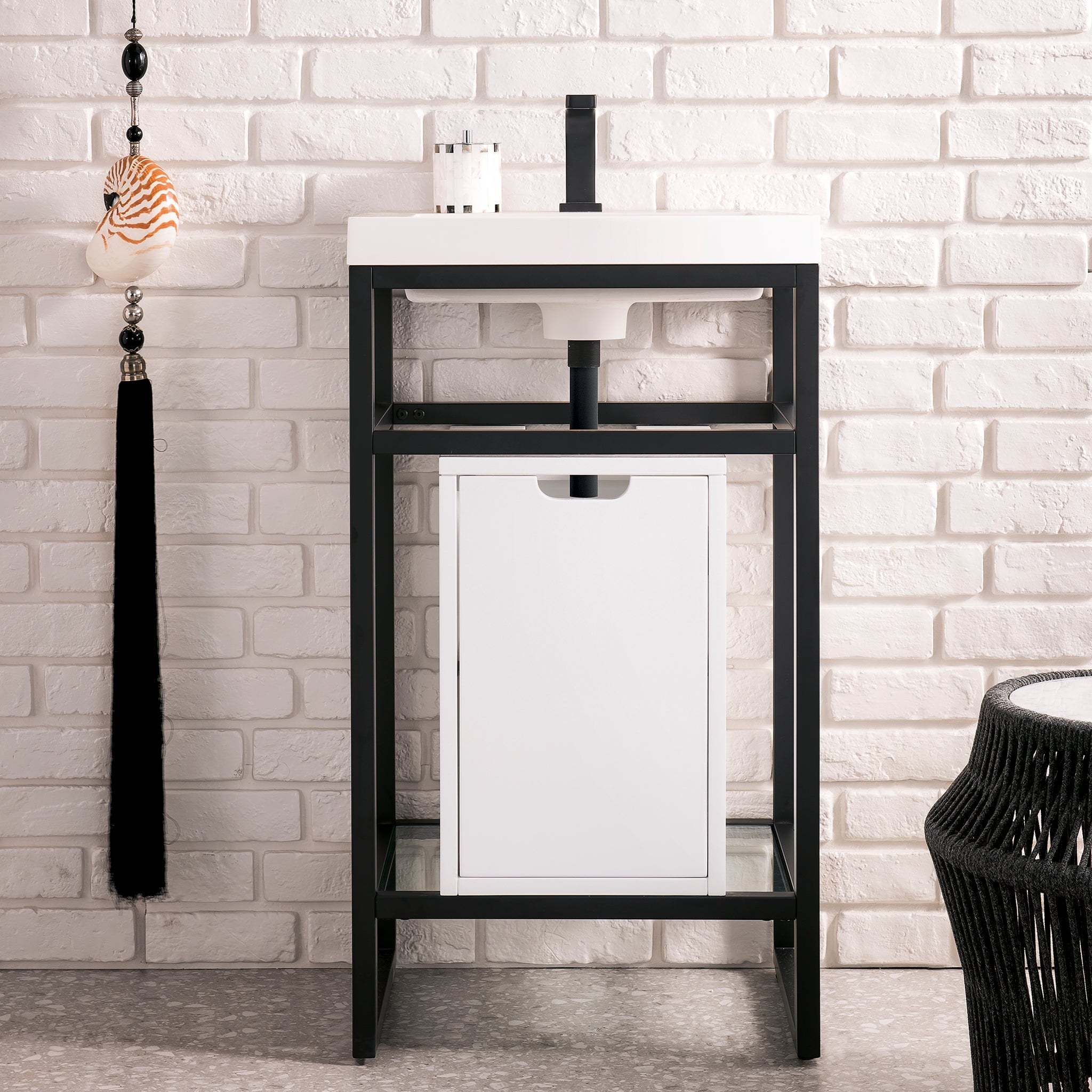 Boston 20" Stainless Steel Sink Console Single Vanity in Matte Black ...